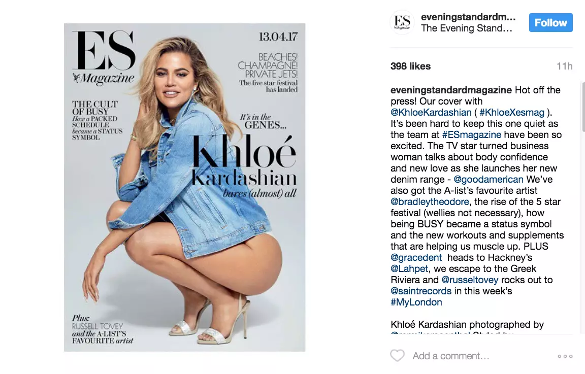 Khloé Kardashian Evening Standard jurnalının üz qabığını açıb