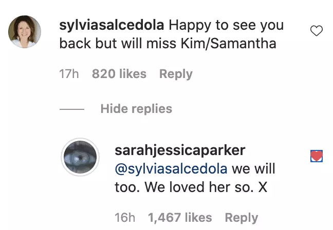 SJP berättar för Instagrammers att hon kommer att sakna Kim Cattrall vid ny omstart 24718_2