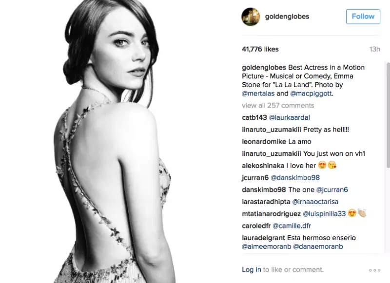 Dekonpozisyon Instagram Golden Globes yo: Ki moun ki te gen plis Likes? Kiyès ki gen plis disip? 45691_9