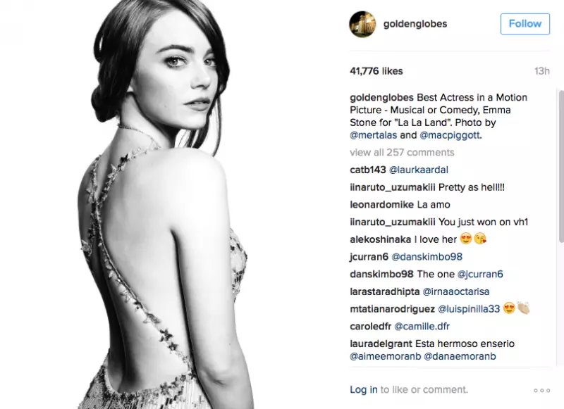 Pipin Instagram Golden Globes: Tani Ni Awọn ayanfẹ julọ? Tani O Ni Awọn ọmọlẹhin Julọ? 45691_9