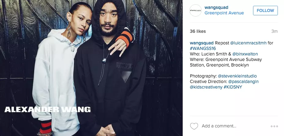 Alexander Wang-ek bere "taldea" aurkezten du 16ko udaberri/udako Instagram kanpainan