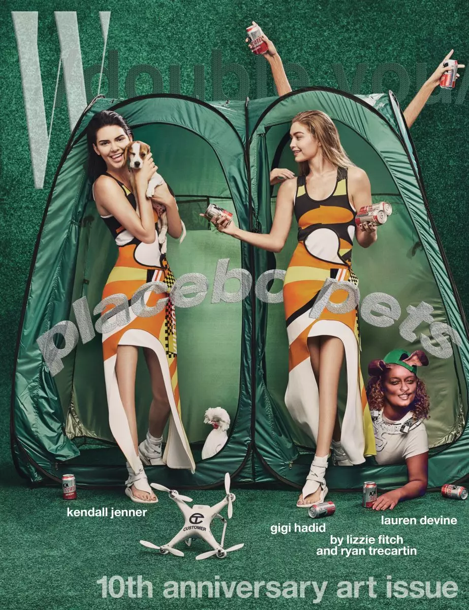 吉吉·哈迪德 (Gigi Hadid) 和肯德尔·詹纳 (Kendall Jenner) 为 W 杂志 10 周年艺术刊封面