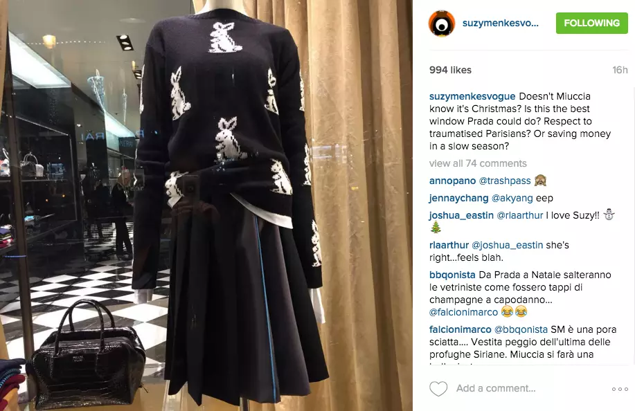 Suzy Menkes chama a Prada en Instagram