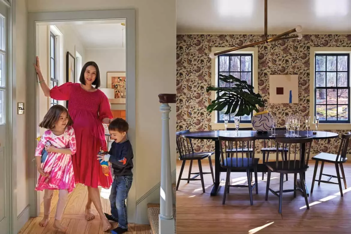 EXCLUSIVO: vexa o interior da casa de campo elevada de Connecticut de Eva Chen no número de estilo de setembro de Architectural Digest