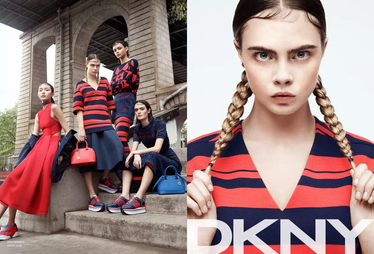'n Vrolike groep Cool Kids speel in DKNY En DKNY Jeans se lenteveldtogte